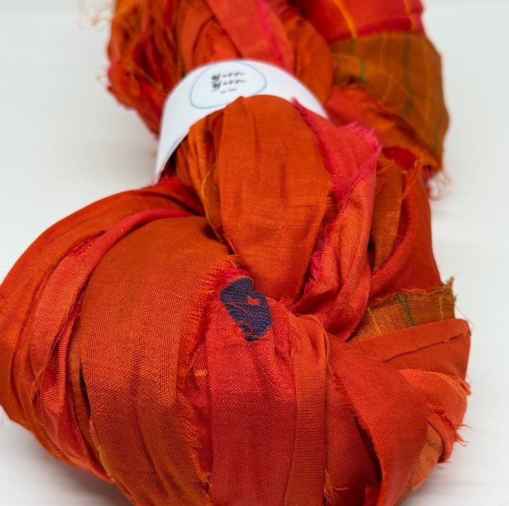 Sari silk ribbon in blood orange, weaving, fibr... - Folksy