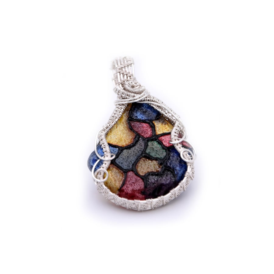 Pendant, wire wrapped stained glass Gaudi style - Folksy