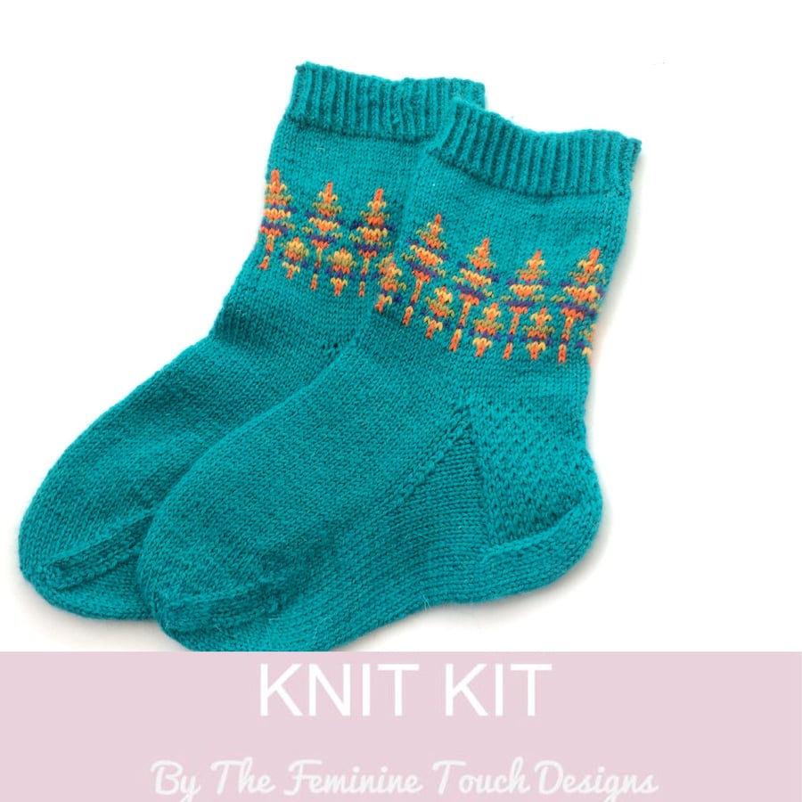 Christmas Pine Tree Socks Knitting Kit - Folksy
