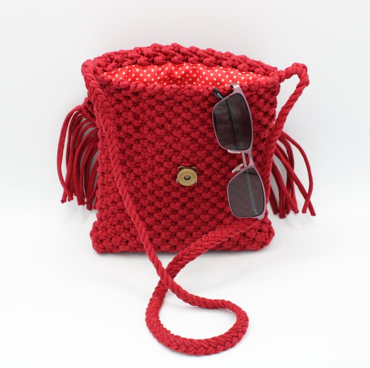 Red macrame shoulder bag - lined butterfly bag - Folksy