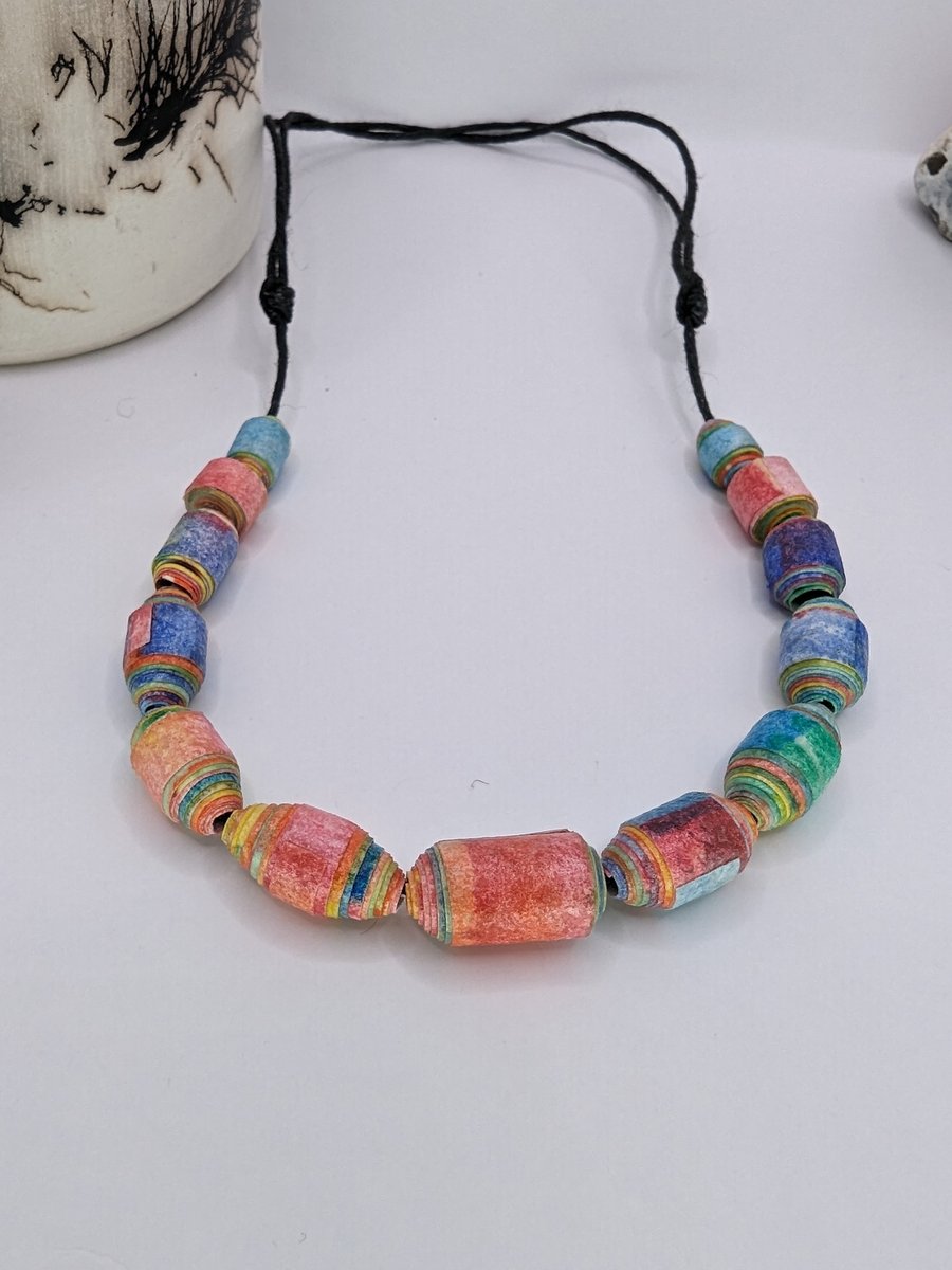 Colourful paper bead necklace - Folksy