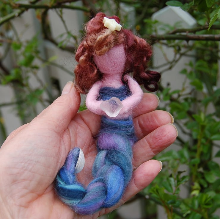 Needle felt Mermaid holding sea glass heart rec... - Folksy