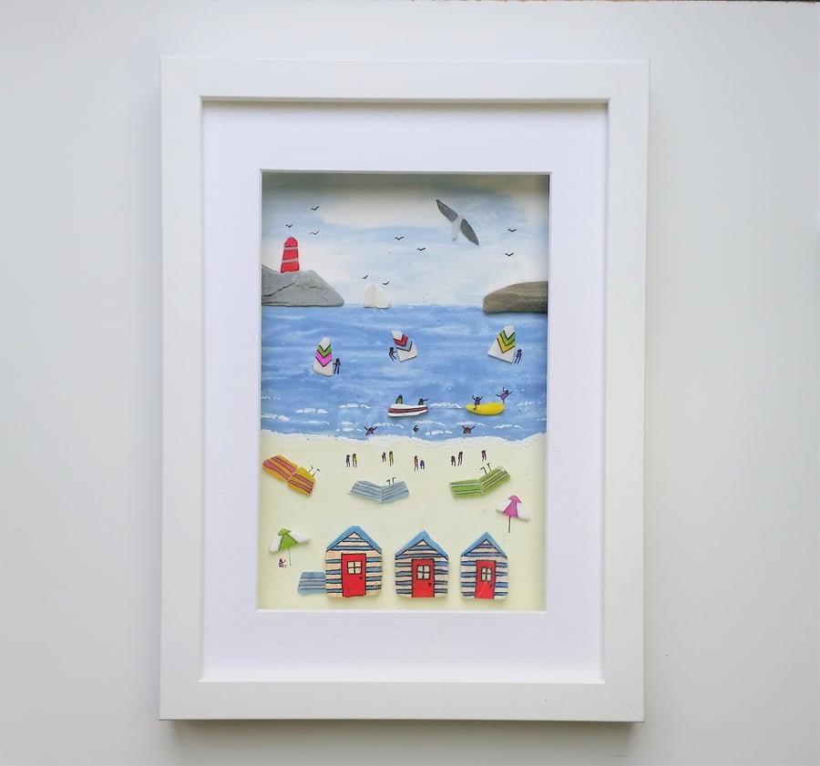 Cornish Beach scene and Beach Huts coastal Wall... - Folksy