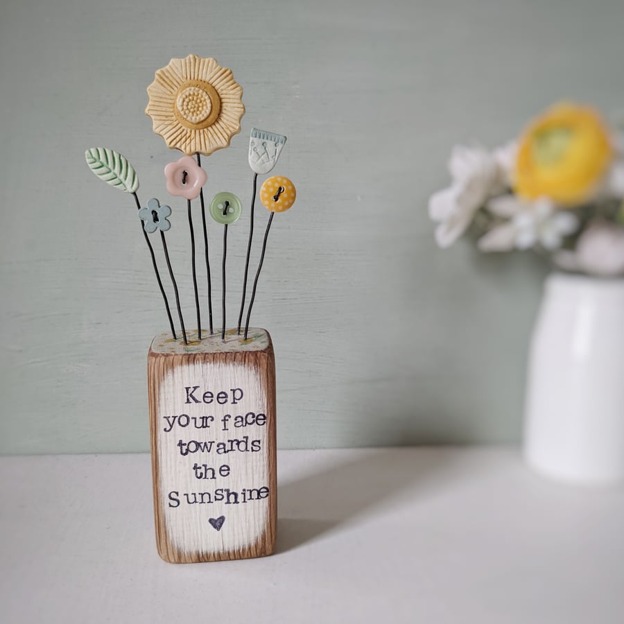 Clay and Button Garden in a Wood Block 'Keep yo... - Folksy