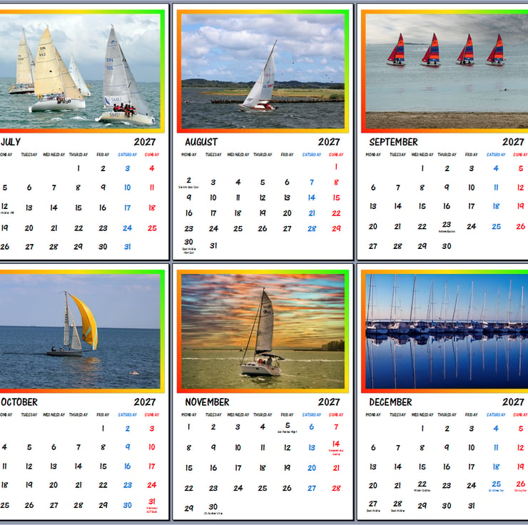 2027 Calendar Sailing Boats A4 Size Wall Hanging - Folksy
