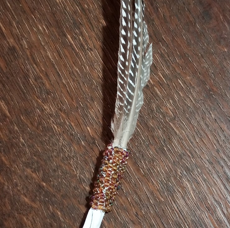 Prayer feathers - pair of hand-beaded bird feat... - Folksy