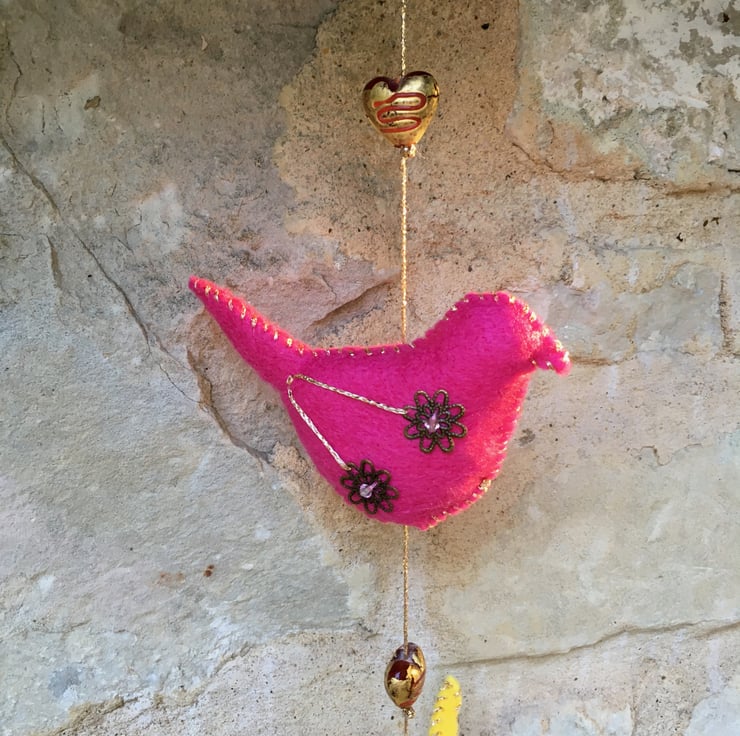 Felt hanging birds, string of birds, bird garla... - Folksy