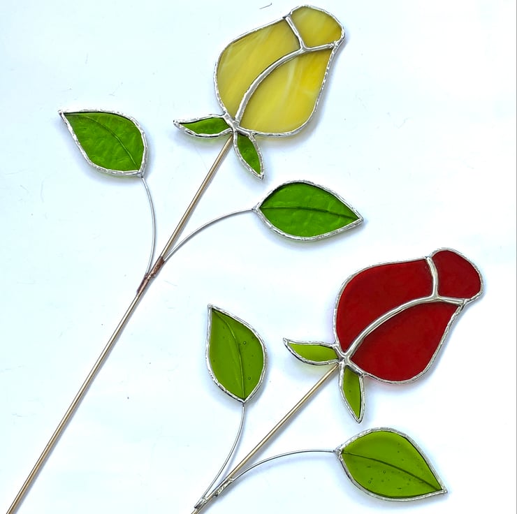 Stained Glass Rose Stake - Plant Pot Decoratio... - Folksy