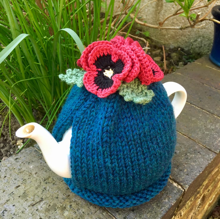 Pretty Pansy Tea Cosy, Wool Knitted Tea Cozy - Folksy