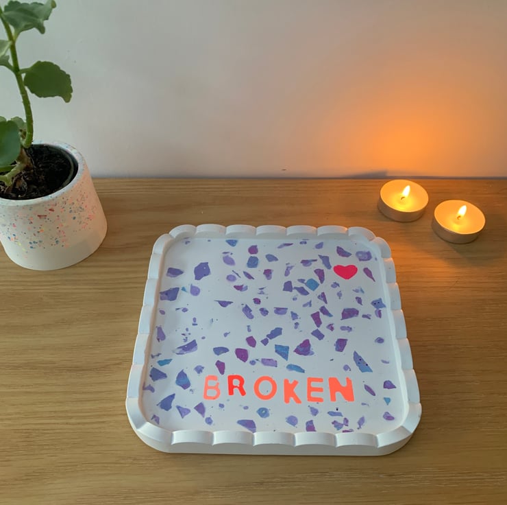 White with Purple Terrazzo ‘Broken’ Tray with S... - Folksy