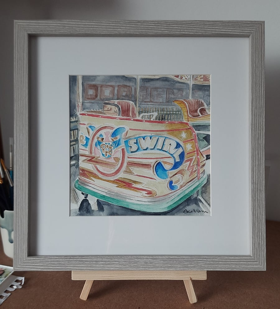 Fairground waltzer ride watercolour painting - Folksy