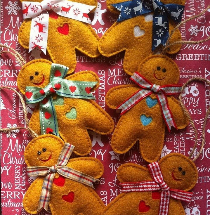 Large felt Gingerbread Men hanging decorations ... - Folksy