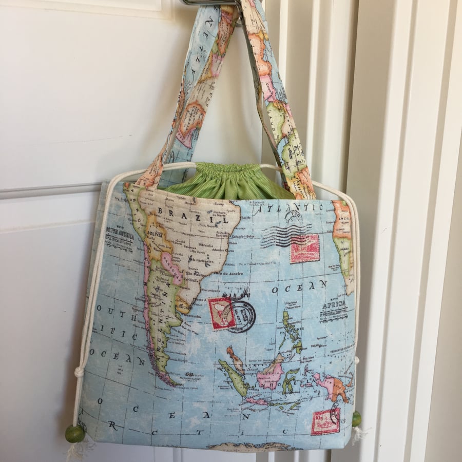 Map of the World bag with drawstring cover - Folksy