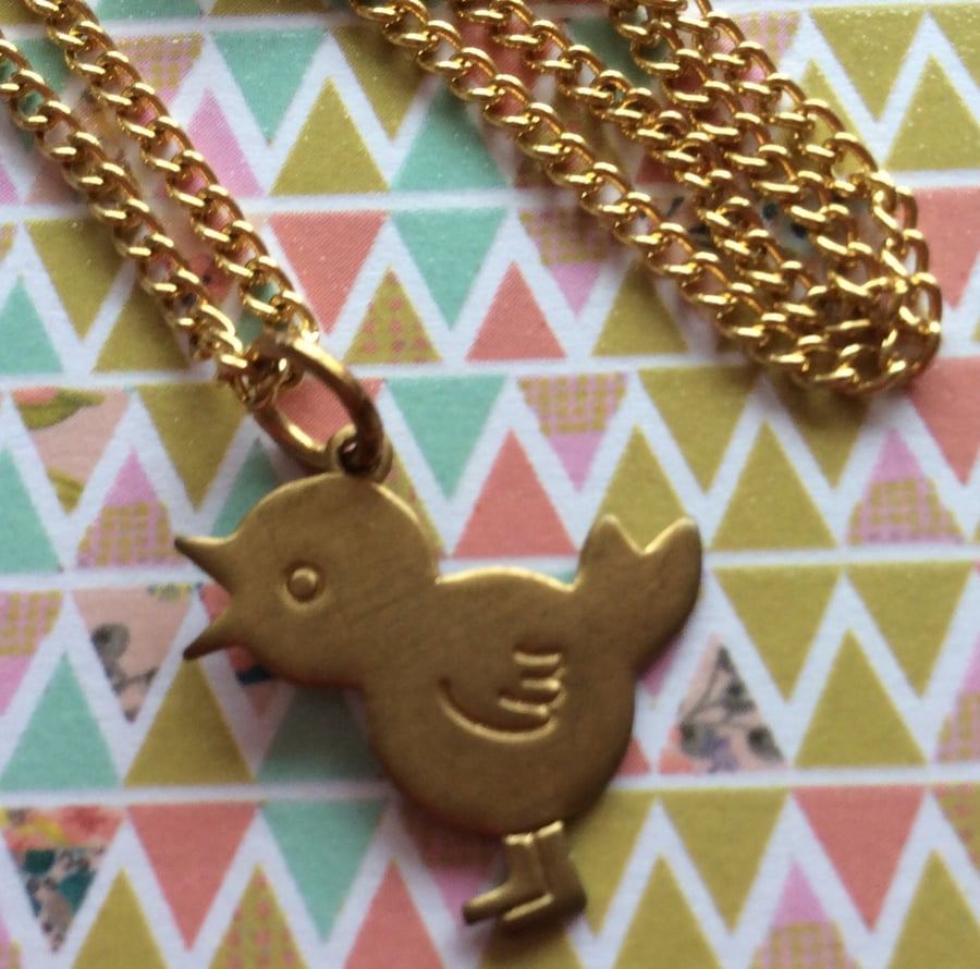 Little Girls Gold Coloured Chick Necklace - Folksy