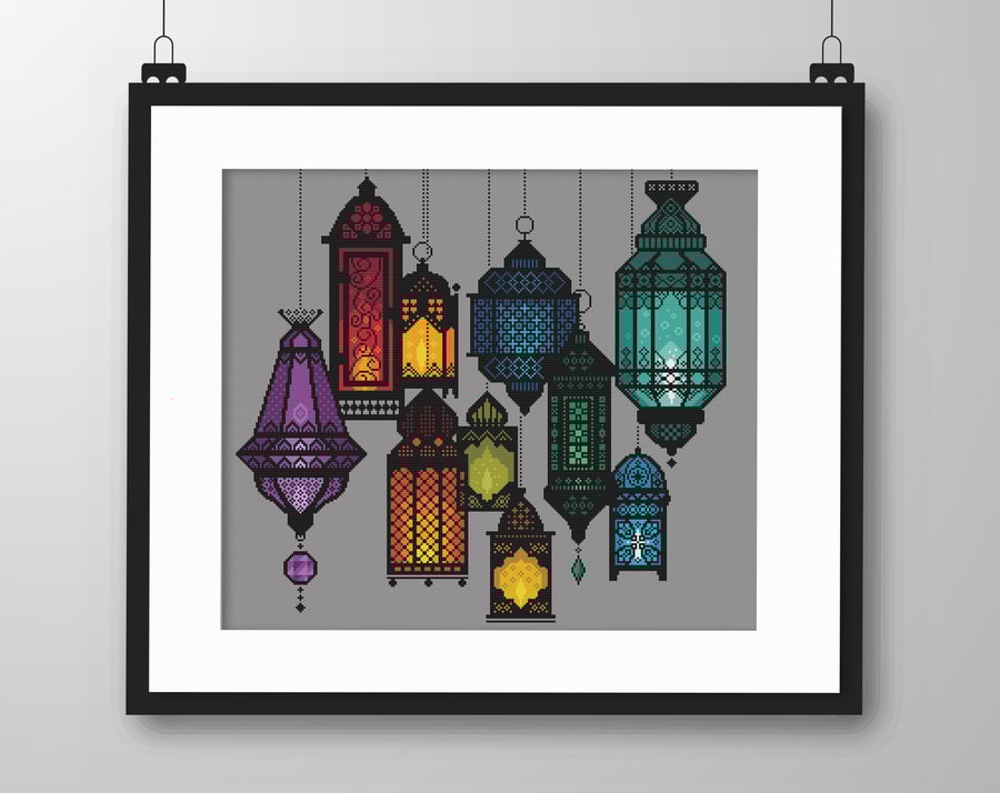 279 Cross Stitch Moroccan Lanterns, Festival of... - Folksy