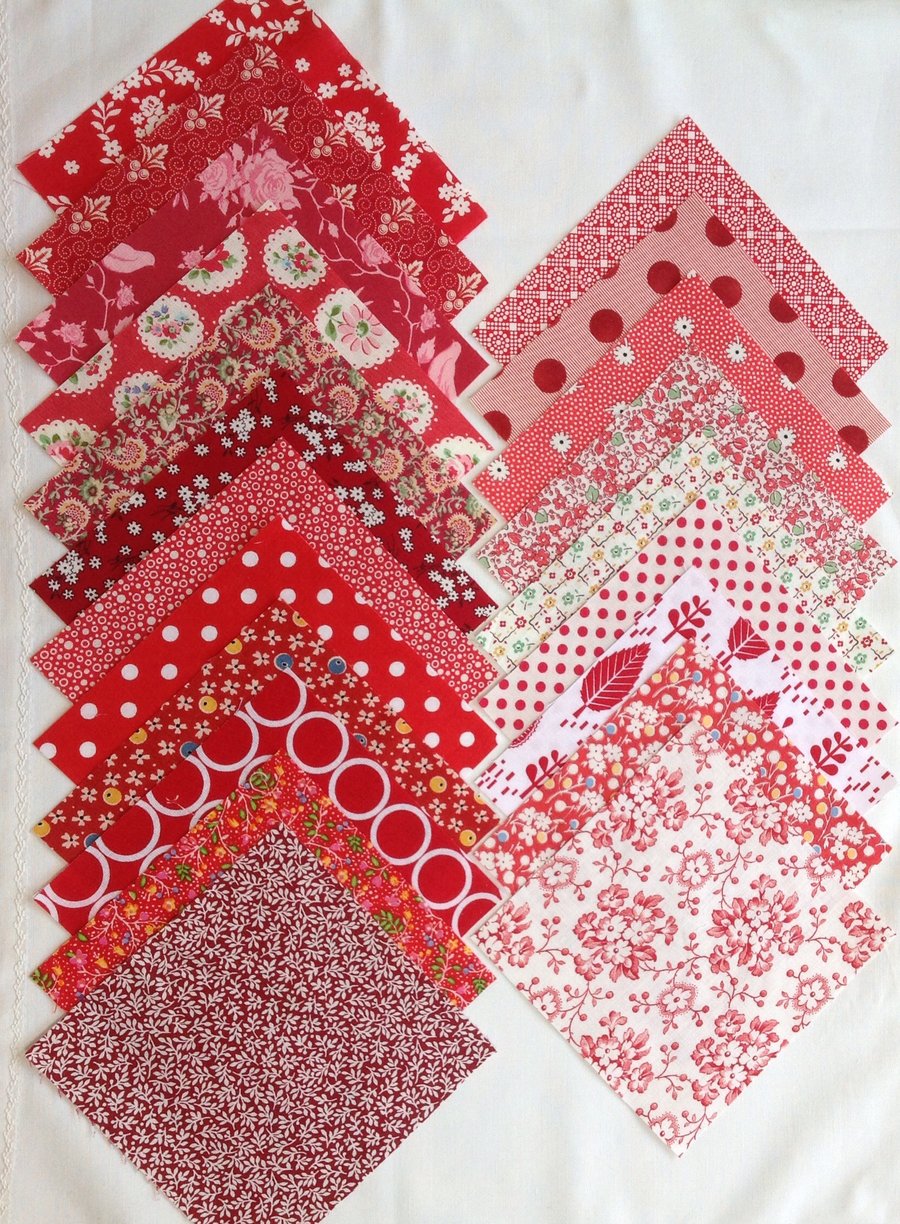 Red charm squares for Patchwork, 20 x 5". - Folksy