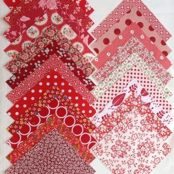 Red charm squares for Patchwork, 20 x 5". - Folksy