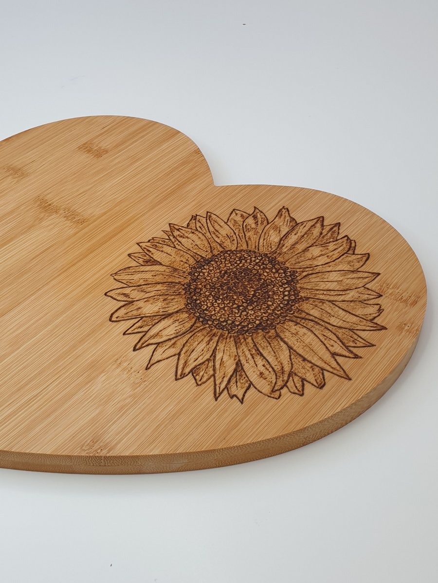 sunflower design chopping board - pyrography k... - Folksy
