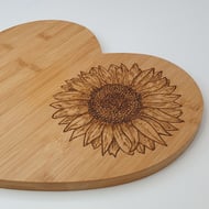 sunflower design chopping board - pyrography k... - Folksy