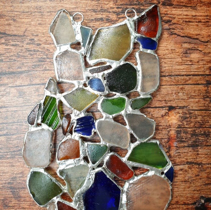 Sea glass mosaic suncatcher CAT - Folksy