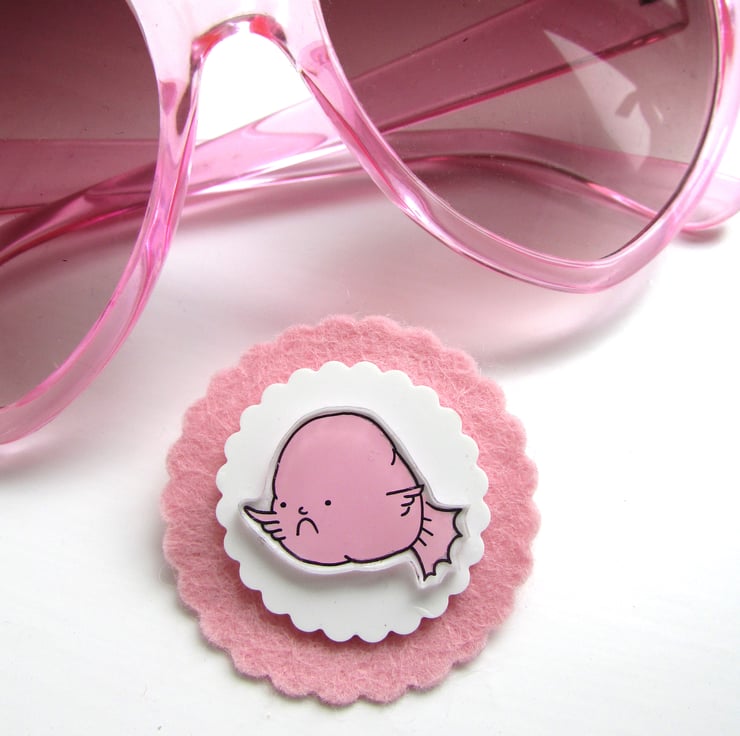 brooch - grumpy blobfish - hand painted brooch pin - Folksy