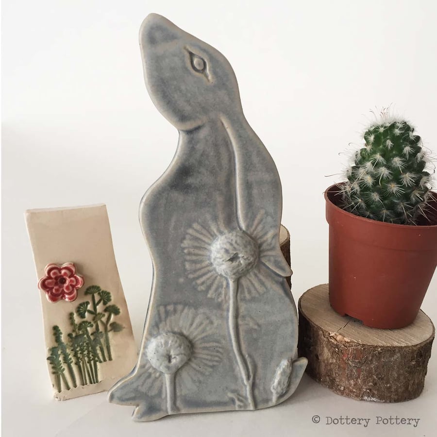 Ceramic Moon Gazing Hare Pottery Hare decoratio... - Folksy