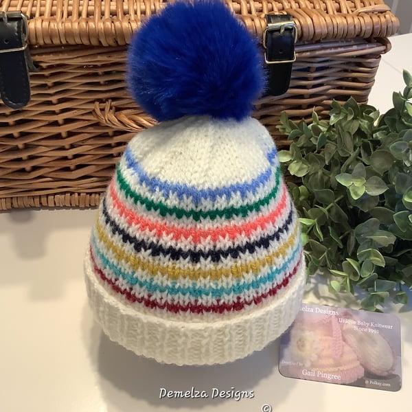 Gender Neutral Hand Knitted Pom Pom Beanie Hat ... - Folksy