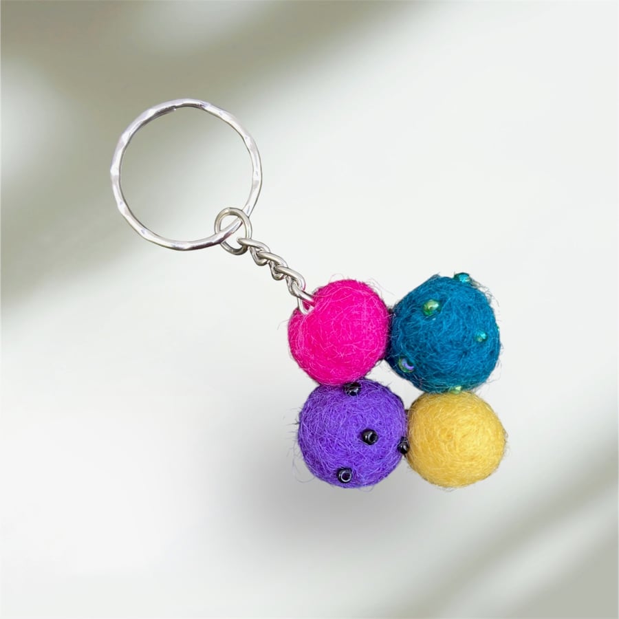 Felt ball, multicoloured keyring (M3) - Folksy