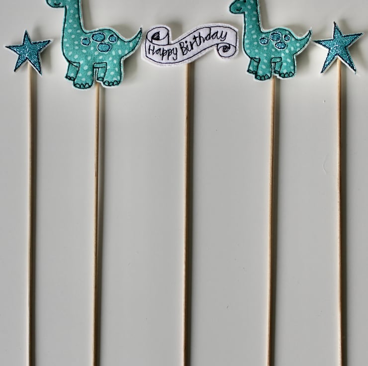 'Happy Birthday' Dinosaur and Stars - Cake Toppers - Folksy