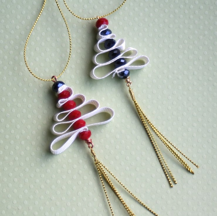 Ribbon and bead Christmas tree decoration - Folksy
