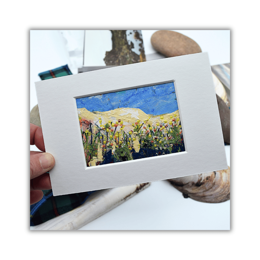 A small mounted painting - coastal flowers - se... - Folksy