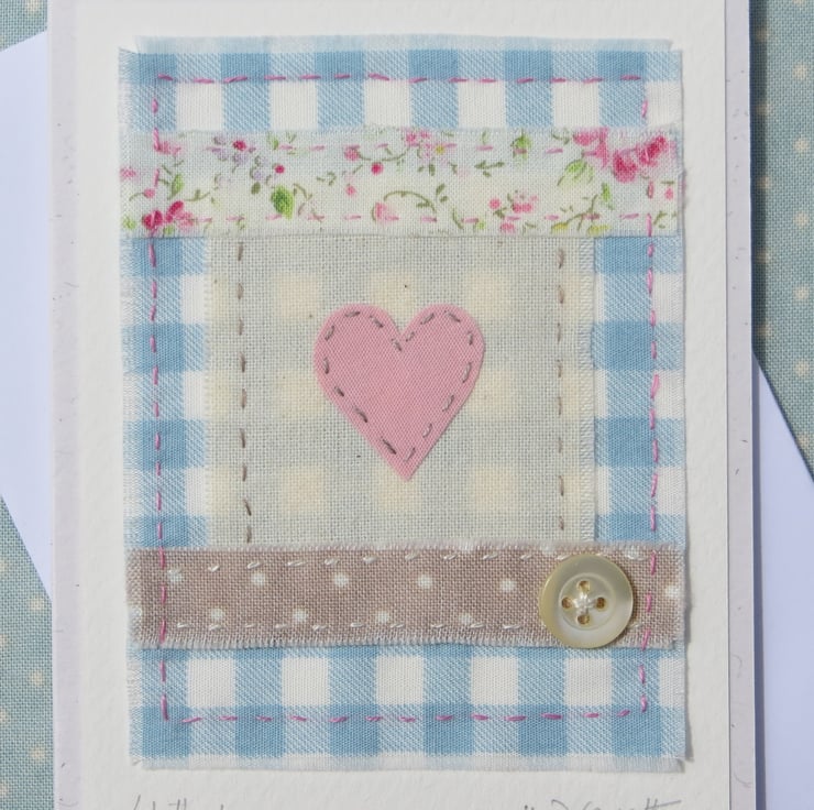 Hand-stitched little heart card with vintage mo... - Folksy