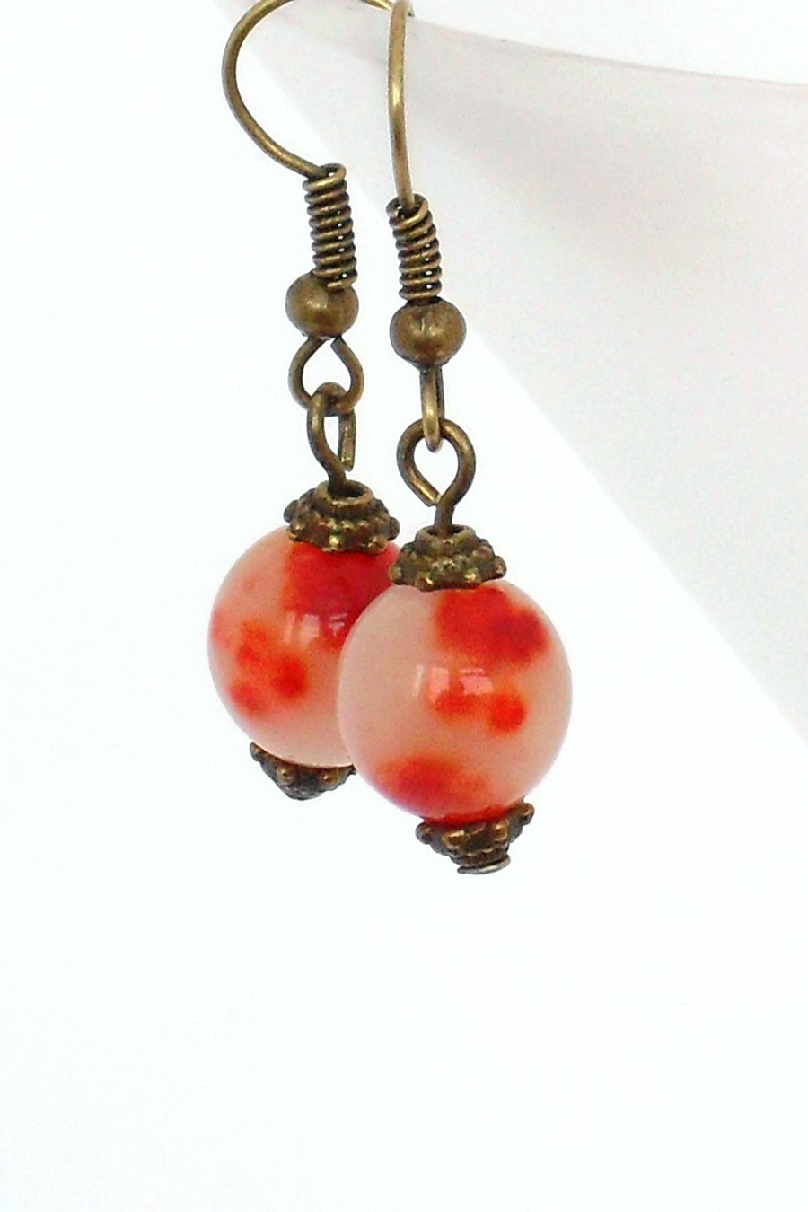 Red kunzite and bronze earrings - Folksy