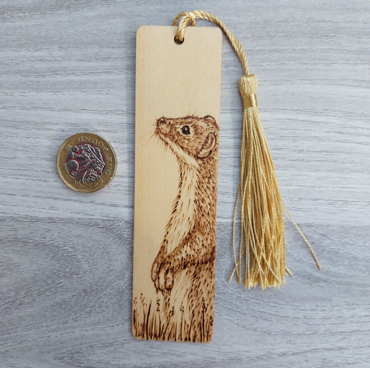 Pyrography Stoat Wood Bookmark. Unique Letterbo... - Folksy
