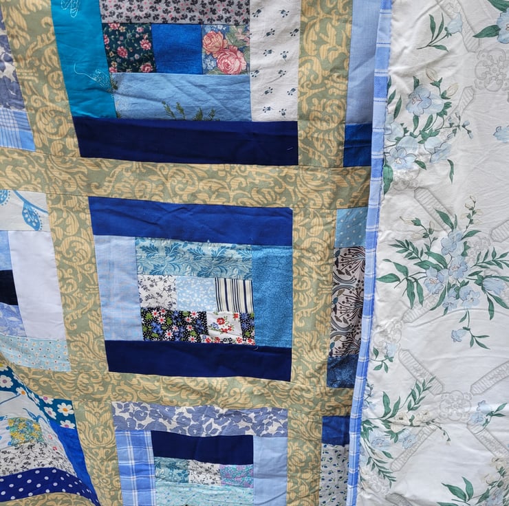 Homemade Blue Log cabin Patchwork quilt (2) - Folksy