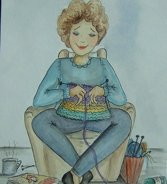 original art cartoon knitter ( ref F 904) - Folksy