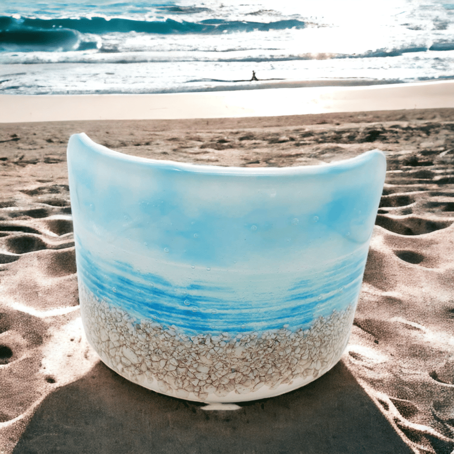 Fused Glass Beach Scene, Seaside Curve - Folksy