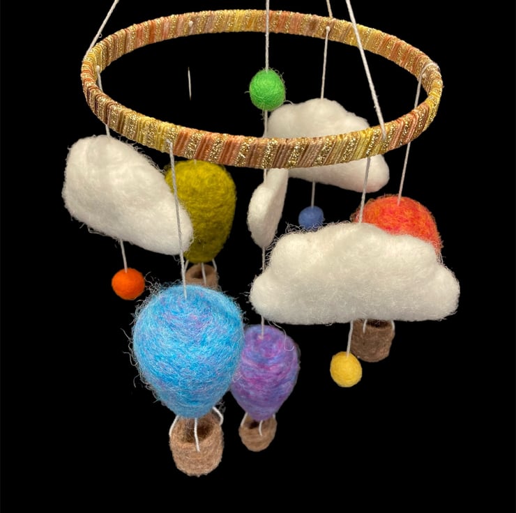 Mobile, needle felt hot air balloons, nursery d... - Folksy