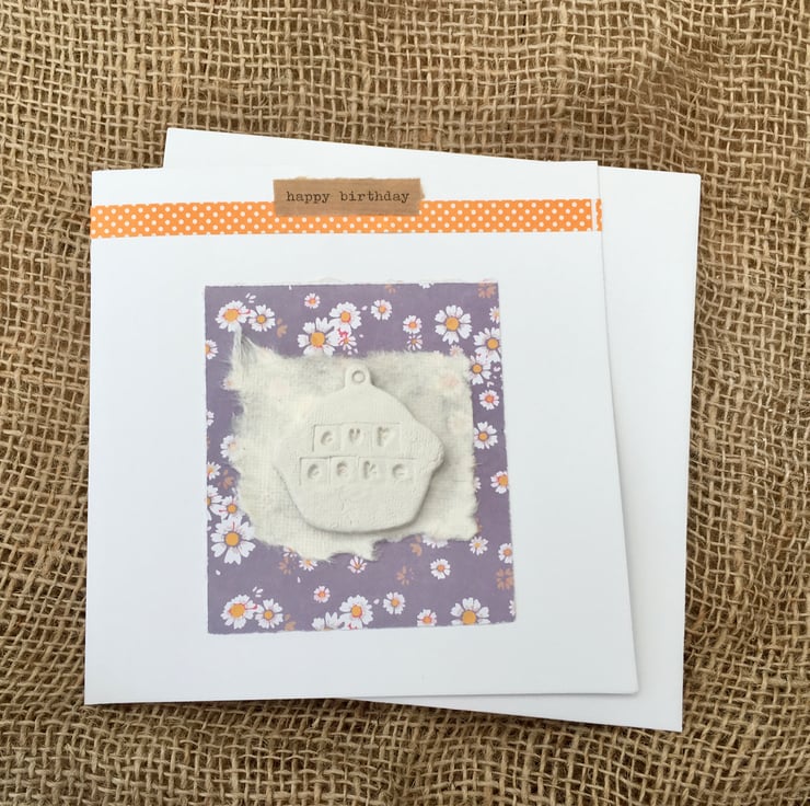 Happy Birthday card, air dry clay cup cake desi... - Folksy