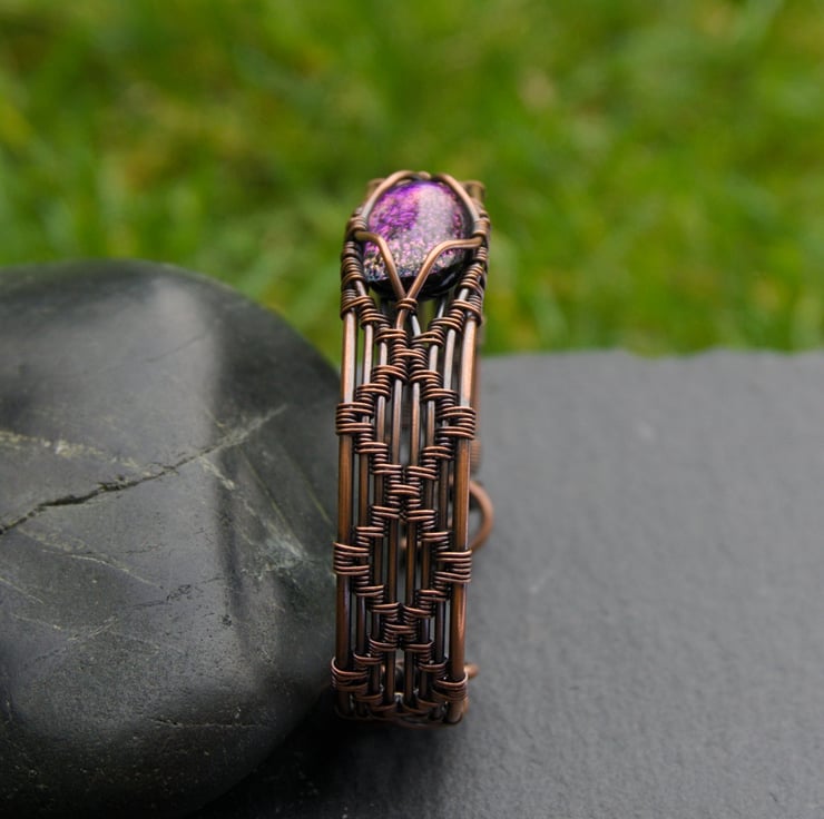Copper Wire Wrapped Cuff with Purple Dichroic G... - Folksy