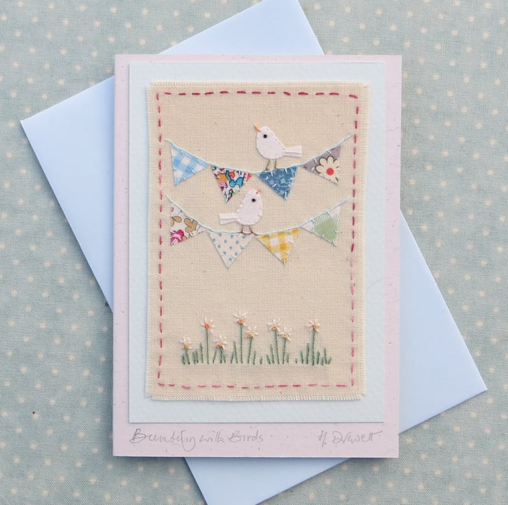 Hand-stitched mini bunting, little white doves,... - Folksy