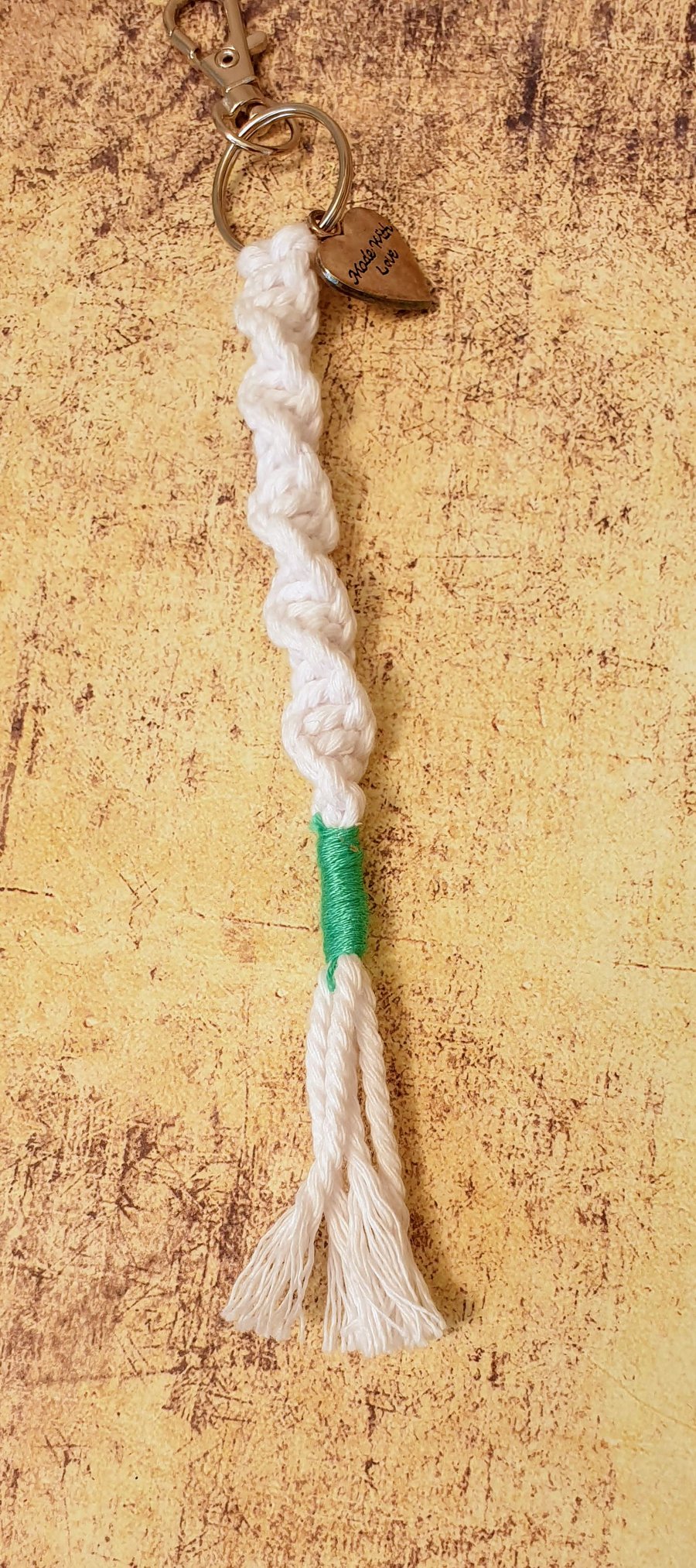 Macrame Keyring with 'Made with Love' Heart Charm - Folksy