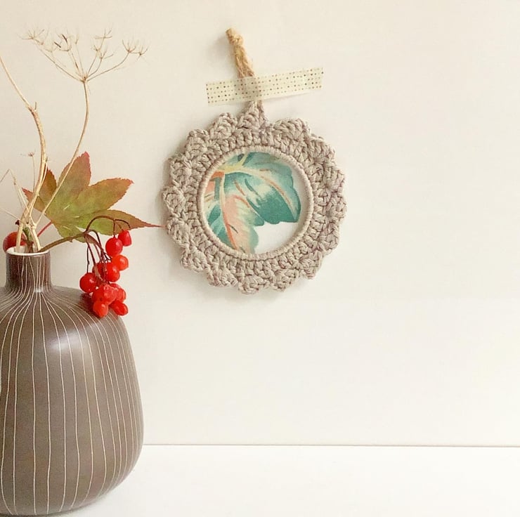 Taupe crochet wreath, crochet hoop, wall hanging - Folksy