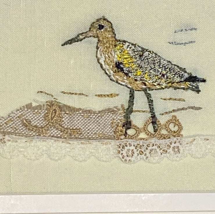 Bird, Sandpiper, Small Art, hand embroidered wi... - Folksy