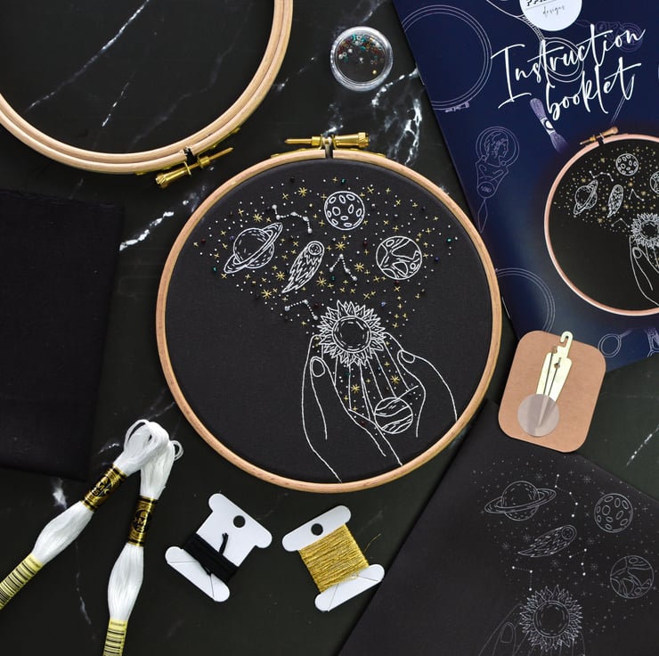 Universe, celestial, space modern embroidery kit - Folksy