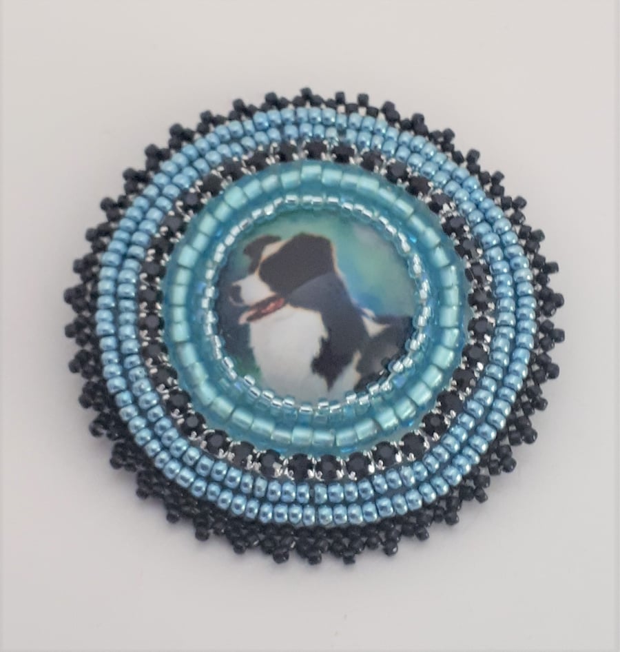 Bead Embroidered Border Collie Dog Brooch - Folksy