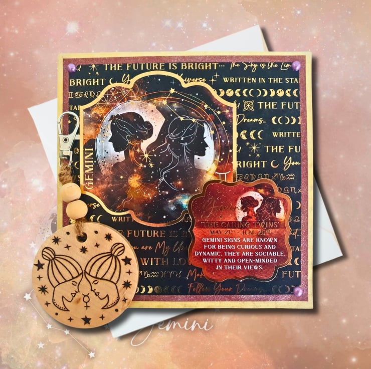 Gemini Zodiac Star Sign Card, Wooden Keyring, o... - Folksy