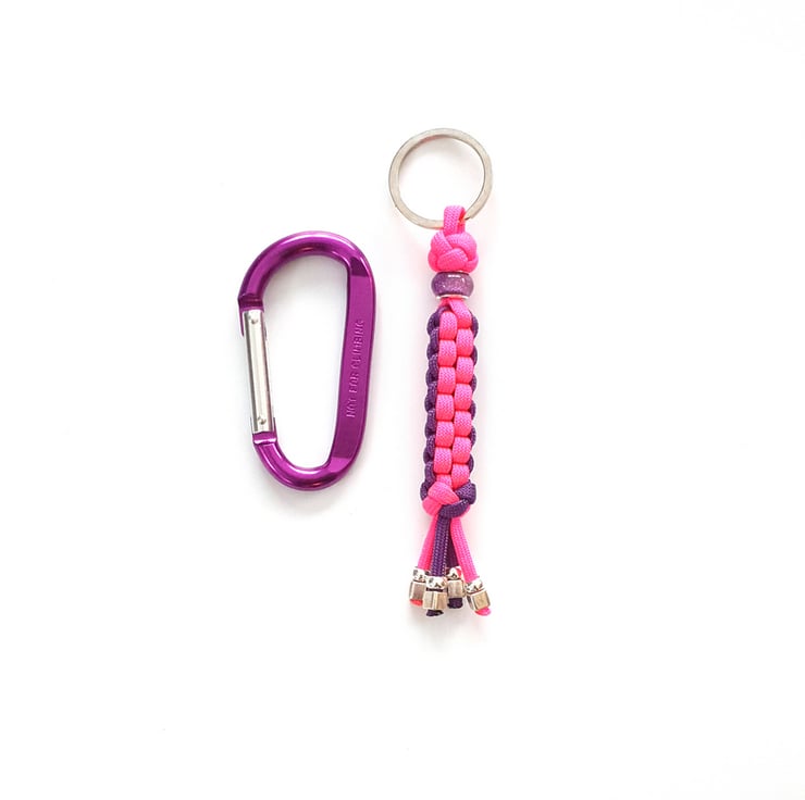 Neon pink and purple keyring with beads - Folksy
