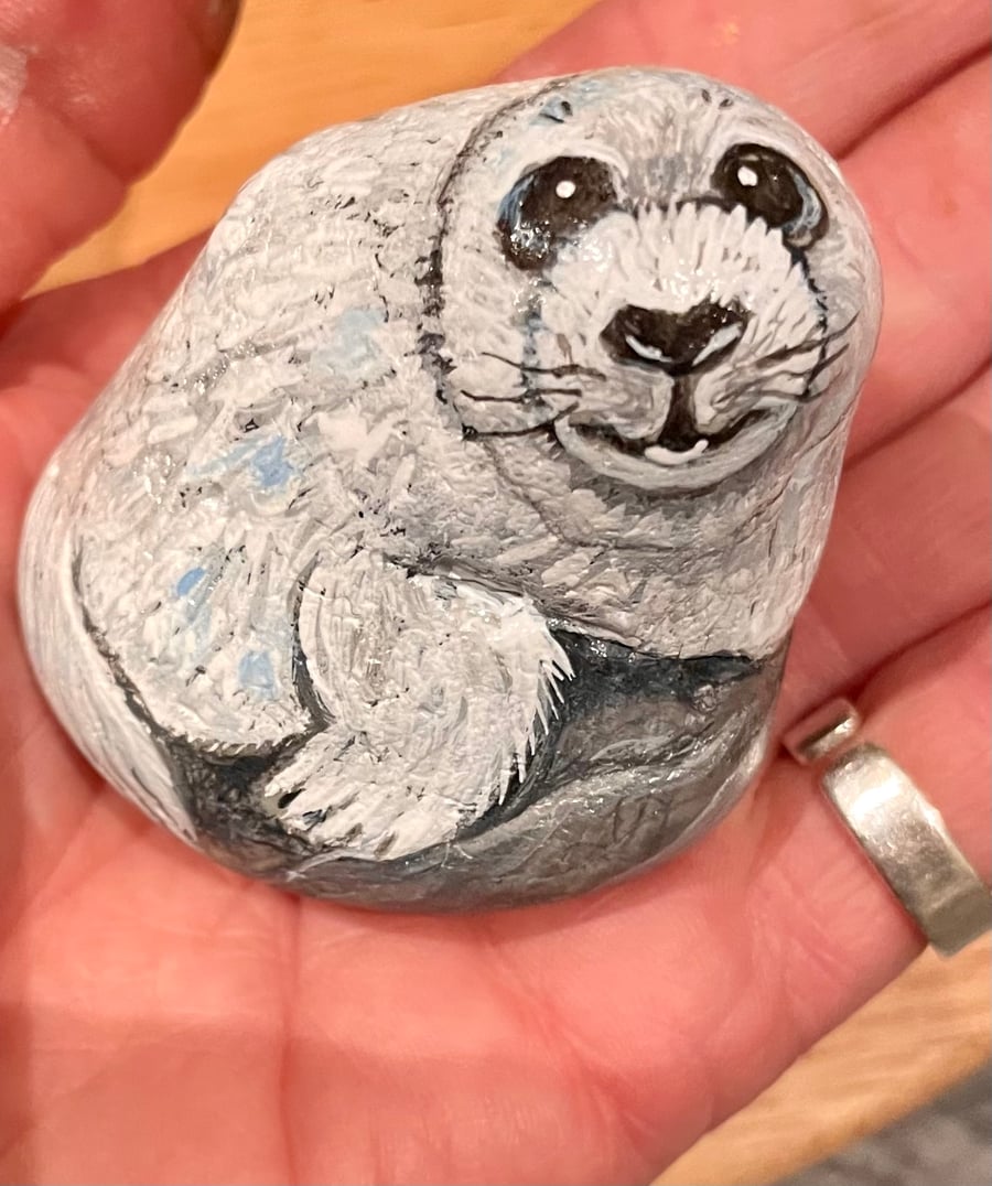 Seal on rock hand painted pebble garden stone art - Folksy