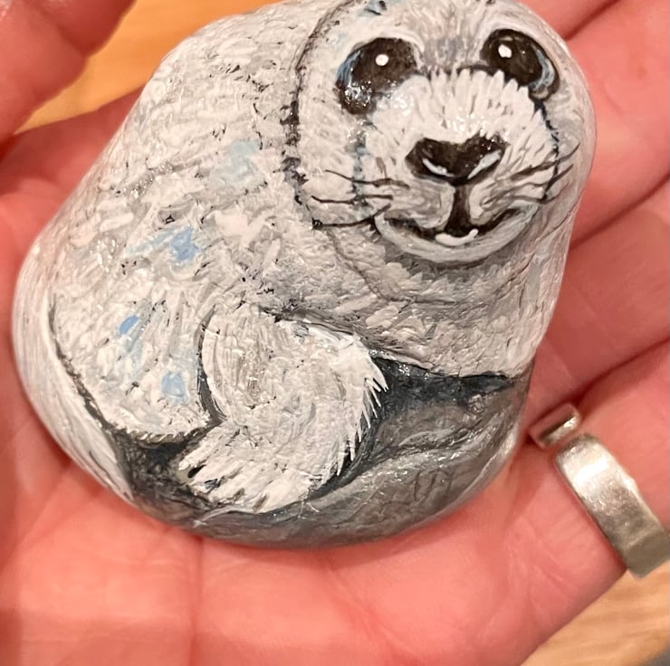 Seal on rock hand painted pebble garden stone art - Folksy